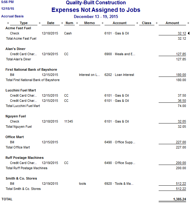 QuickBooks Job Costing Reports