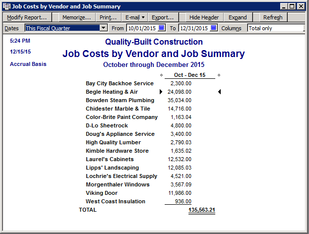 QuickBooks Job Costing Reports