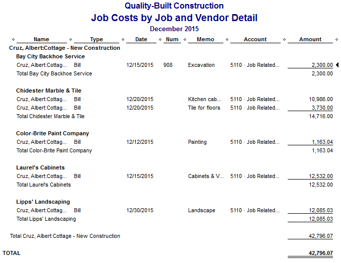 QuickBooks Job Costing Reports