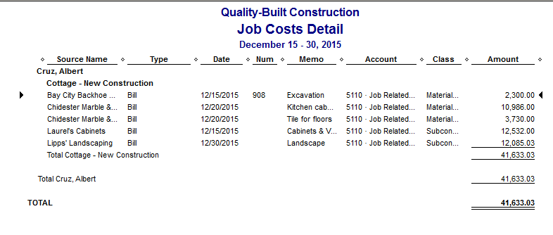 QuickBooks Job Costing Reports